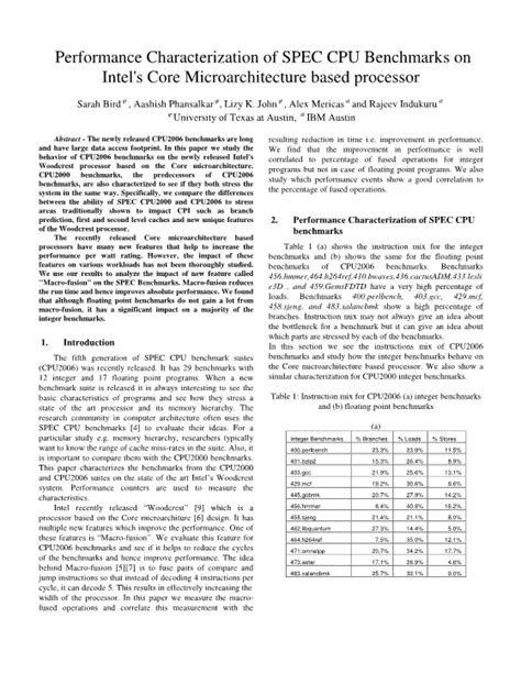 Performance Characterization Of Spec Cpu Benchmarks On Intels Core Microarchitecture Based