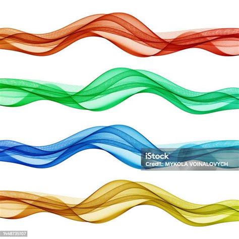 수평 파도의 집합입니다 추상 빨간색 파란색 녹색 노란색 투명 한 물결 배경 Generic에 대한 스톡 벡터 아트 및 기타 이미지 Generic 개체 그룹 곡선