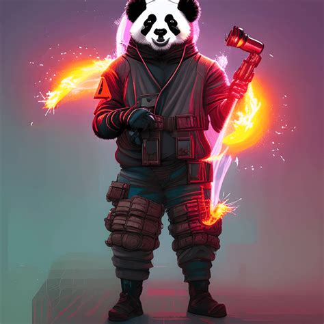 Cyberpunk Panda With Flamethrowers · Creative Fabrica