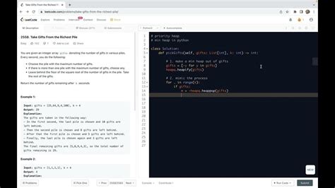 Leetcode 2558 Take Ts From The Richest Pile Heap Youtube