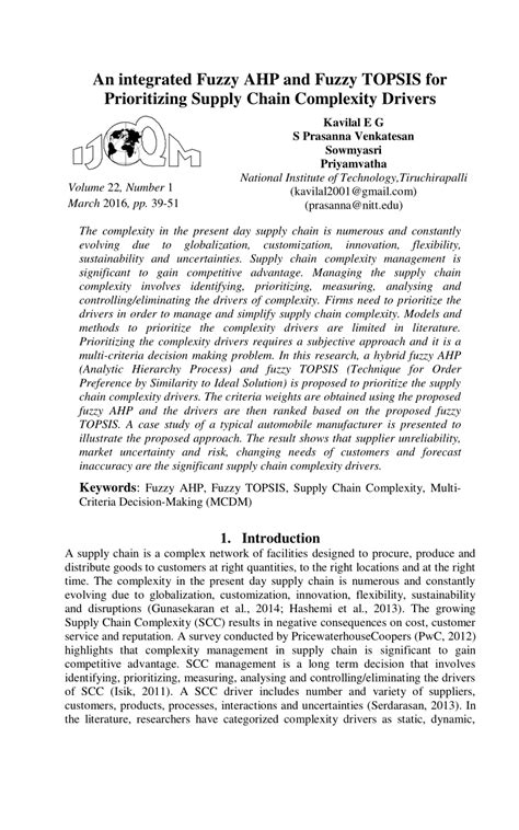 Pdf An Integrated Fuzzy Ahp And Fuzzy Topsis For Prioritizing Supply Chain Complexity Drivers