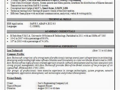 Sap Abap Fresher Resume Sample Sap Abap Resume Format Williamson