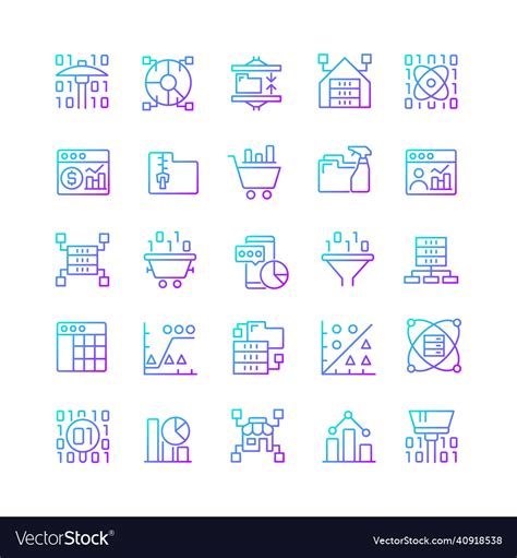 Data Mining Gradient Linear Icons Set Royalty Free Vector
