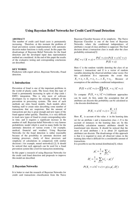 Pdf Using Bayesian Belief Networks For Credit Card Fraud Detection
