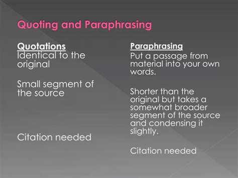 PPT Quoting And Paraphrasing PowerPoint Presentation Free Download ID