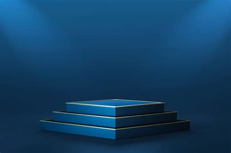 고급스러운 다크 블루 제품 배경 무대 또는 라이트 디스플레이 배경으로 우아함 프리젠 테이션에 우승자 연단 받침대 3d 렌더링 0