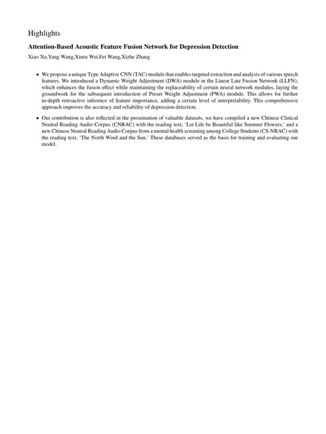 Pdf Attention Based Acoustic Feature Fusion Network For Depression Detection