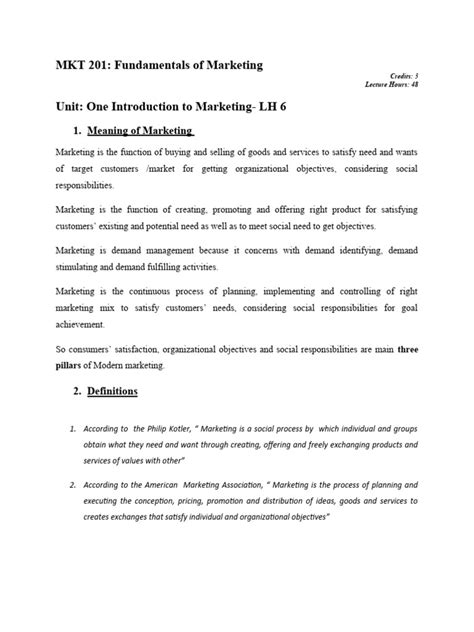 unit 1 1 introduction to marketing pdf marketing customer