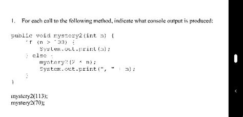 solved for each call to the following method indicate what