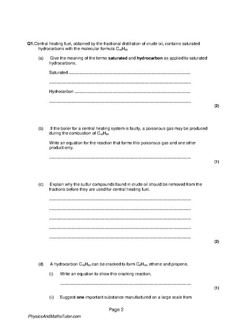 Isomerism 1 QP Exam Qs Page 2 Q1 Heating Fuel Obtained By The