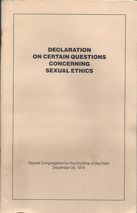 Declaration On Sexual Ethics Sacred Congregation For The Doctrine Of The Faith Books
