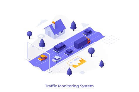 자동차가 도로를 따라 달리는 개념 템플릿입니다 지능형 도시 교통 모니터링 제어 및 관리 시스템 또는 기술을 위한 장면 웹 사이트에 대 한 현대 아이소 메트릭 벡터 그림 3