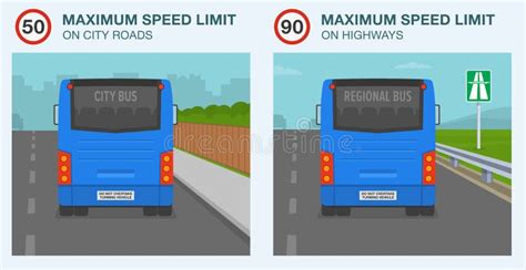 Maximum Speed On City Roads And Highways Back View Of A City And Regional Bus On Road Stock