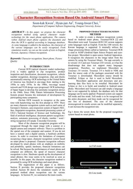 Character Recognition System Based On Android Smart Phone Pdf