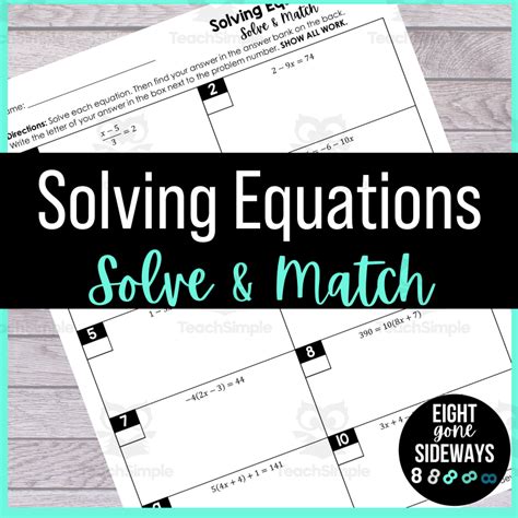 Solving Linear Equations Solve Match Worksheet By Teach Simple