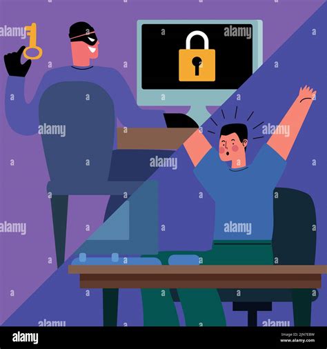 Man And Hacker Cyber Fraud Stock Vector Image And Art Alamy