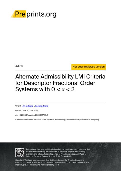 Pdf Alternate Admissibility Lmi Criteria For Descriptor Fractional