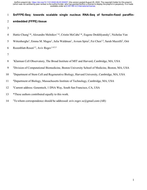 Pdf Snffpe Seq Towards Scalable Single Nucleus Rna Seq Of Formalin Fixed Paraffin Embedded