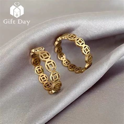 【t Day】luck Charm Money Ring Catcher Coin Stainless Charm Ring Lucky