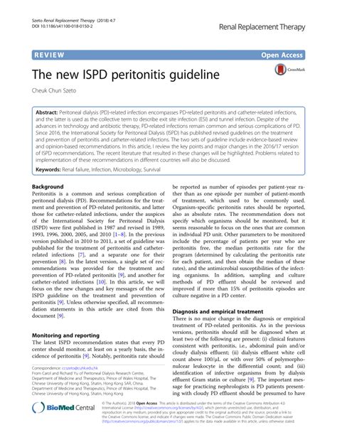 Pdf The New Ispd Peritonitis Guideline