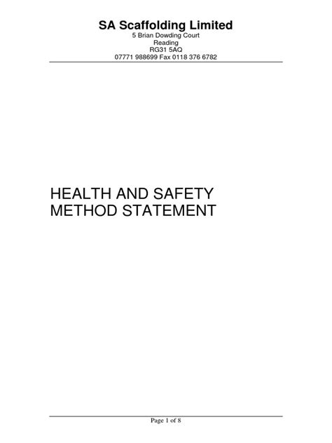 Health And Safety Method Statement Sa Scaffolding Limited Download Free Pdf Scaffolding
