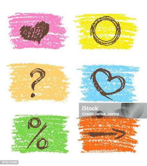 손 그리기 사각형 및 기호 프레임 하트 화살표 물음표 서명 디자인 요소 질감에 대한 스톡 벡터 아트 및 기타 이미지 질감 크레파스 개념 Istock