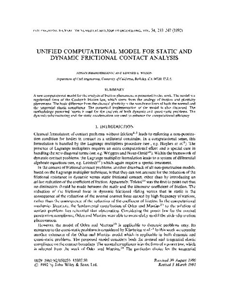 Pdf Unified Computational Model For Static And Dynamic Frictional