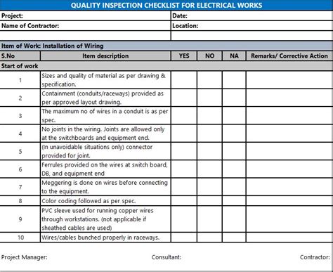 qaqc works inspections installation checklist ats che