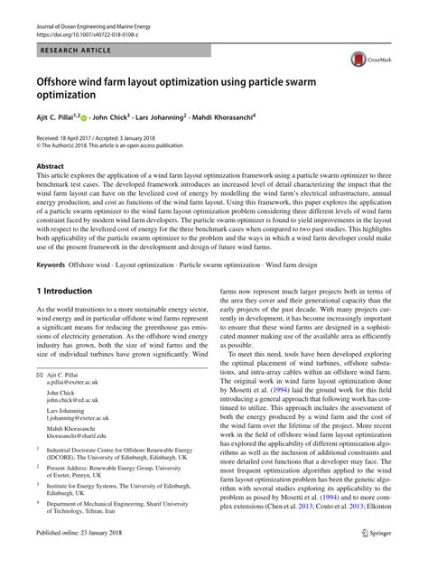 PDF Offshore Wind Farm Layout Optimization Using Particle Swarm Optimization