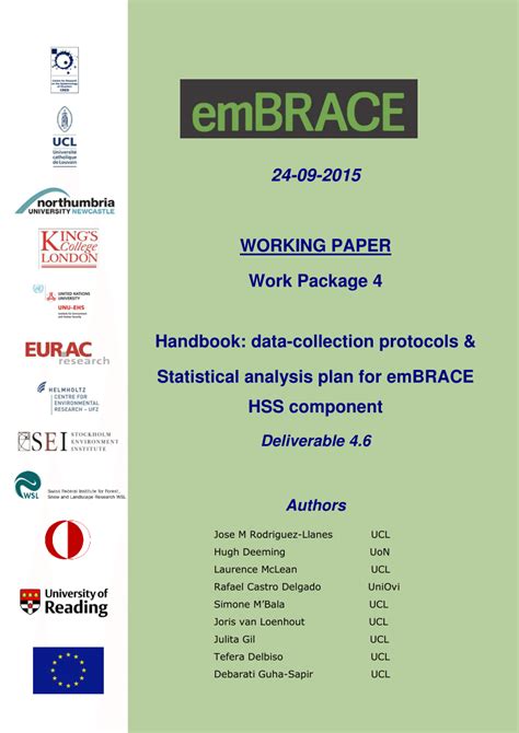 Pdf Handbook Data Collection Protocols And Statistical Analysis Plan