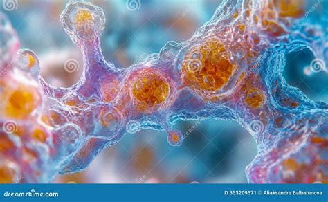 Microscopic View Of A Cellular Structure With Orange Glowing Cells