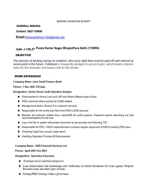 Dheeraj Mishra Cv Pdf Loans Credit
