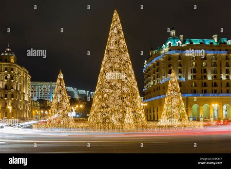 New Year Christmas Tree On One Of The Squares Of Baku City Capital Of