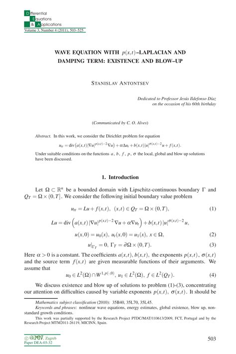 Pdf Wave Equation With P X T Laplacian And Damping Term
