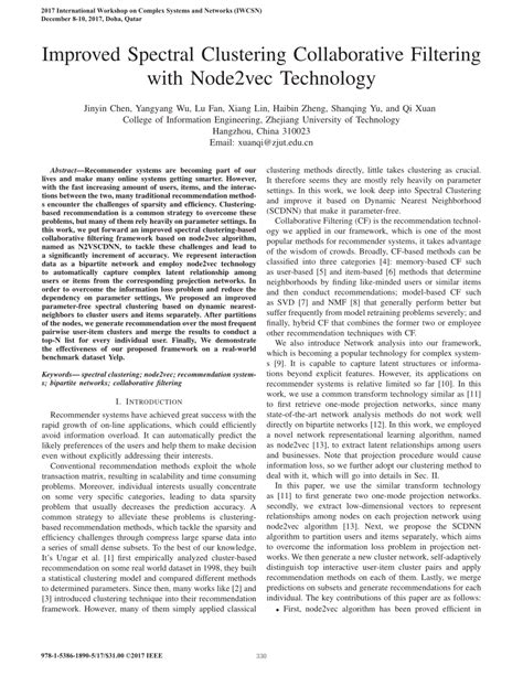 Pdf Improved Spectral Clustering Collaborative Filtering With Node2vec Technology