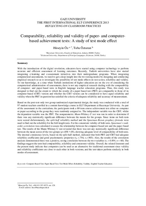 Pdf Comparability Reliability And Validity Of Paper And Computer Based Achievement Tests A