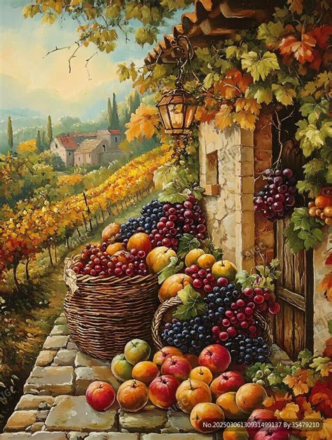 Ai创作图秋天 丰收 葡萄 苹果 橙子 篮子 石头小径 房子 葡萄园 叶子 灯笼 秋叶 丰收景象 乡村 自然 温暖 舒适 宁静 乡村风光 收获季节 丰收的果实 秋季 乡村生活 田园风光 秋天的