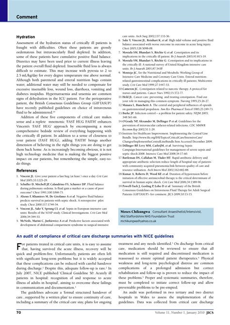 Pdf An Audit Of Compliance Of Critical Care Discharge Summaries With Nice Guidelines