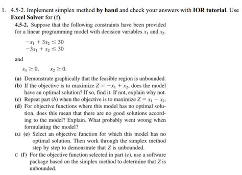 Solved 1 45 2 Implement Simplex Method By Hand And Check