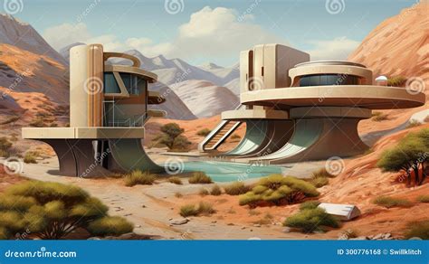 Retro Futuristic Architecture In Sci Fi Scene On The Desert Planet