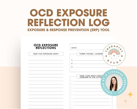 Ocd Exposure Reflection Log Worksheet Ocd Handout For Therapists Counselors Social Workers