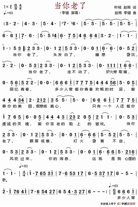 当你老了简谱 九儿原版简 当你简唱 大山谷图库