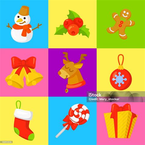 크리스마스 아이콘 집합된 컬렉션 벡터입니다 만화입니다 새 해 전통적인 기호입니다 아이콘 개체입니다 절연 감귤에 대한 스톡 벡터 아트 및 기타 이미지 Istock