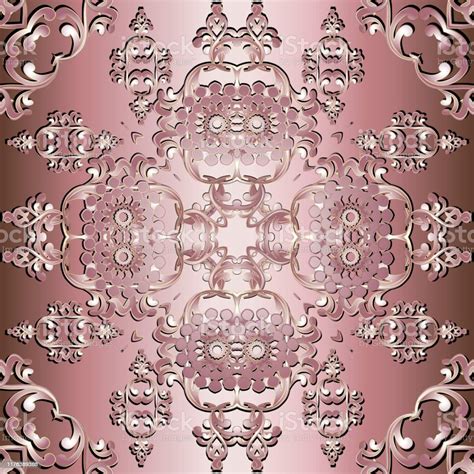바로크 벡터 원활한 패턴 화려한 다마스크 배경입니다 고급 빈티지 꽃 장식으로 오래 된 스타일의 꽃 잎 반복 로즈 핑크 실크 배경 직물 배경 화면 타일 인쇄 카드 0명에 대한