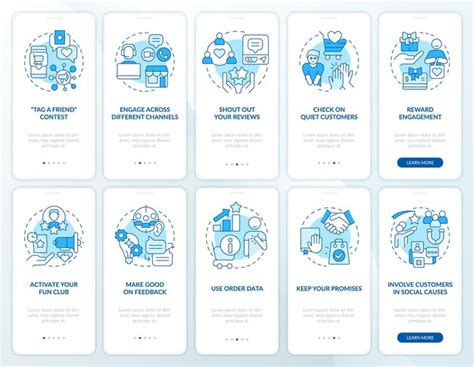 Premium Vector Digital Customer Engagement Blue Onboarding Mobile App Screen Set