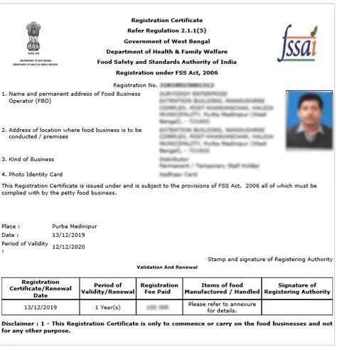 Fssai Registration Certificate Sample Fssairegistrar