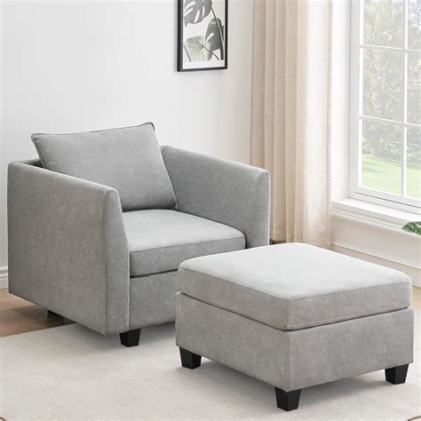Gaomon Accent Chair With Ottoman Modern Linen Armchair With