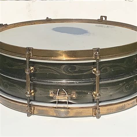 Ludwig 5x14 Scroll Engraved Black Beauty 8 Lugs 1920s Vintage Drum