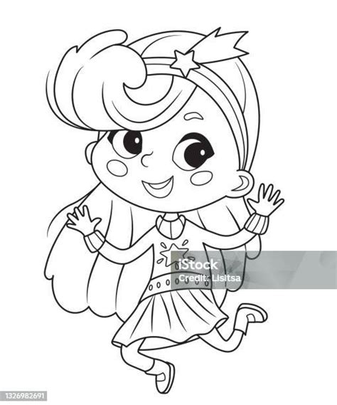 슈퍼 영웅 어린이의 색칠 페이지 슈퍼 히어로 색칠 공부책의 의상을 입고 남자와 여자 키즈 슈퍼 히어로의 만화 벡터 캐릭터 슈퍼