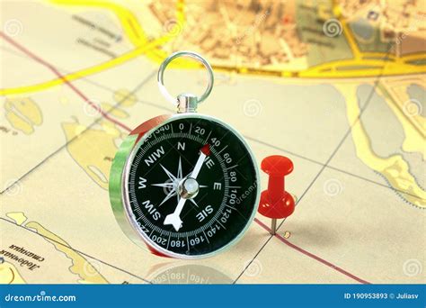 Classic Round Compass On Old Paper Map Stock Image Image Of Ancient Classic 190953893